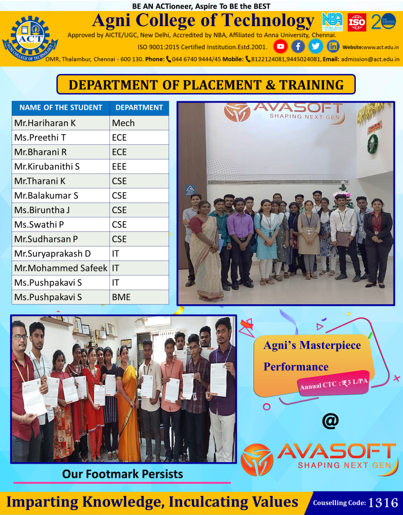 PLACEMENT@AVASOFT - Agni College