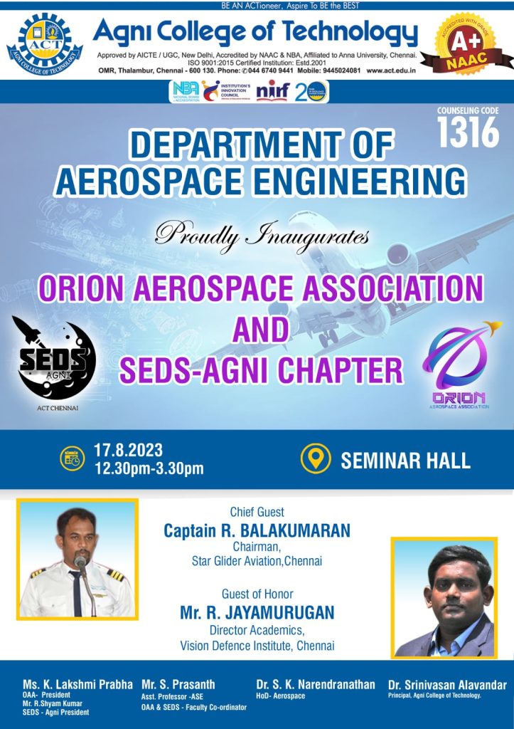 Inauguration of Orion Aerospace Association and SEDS-AGNI Chapter ...